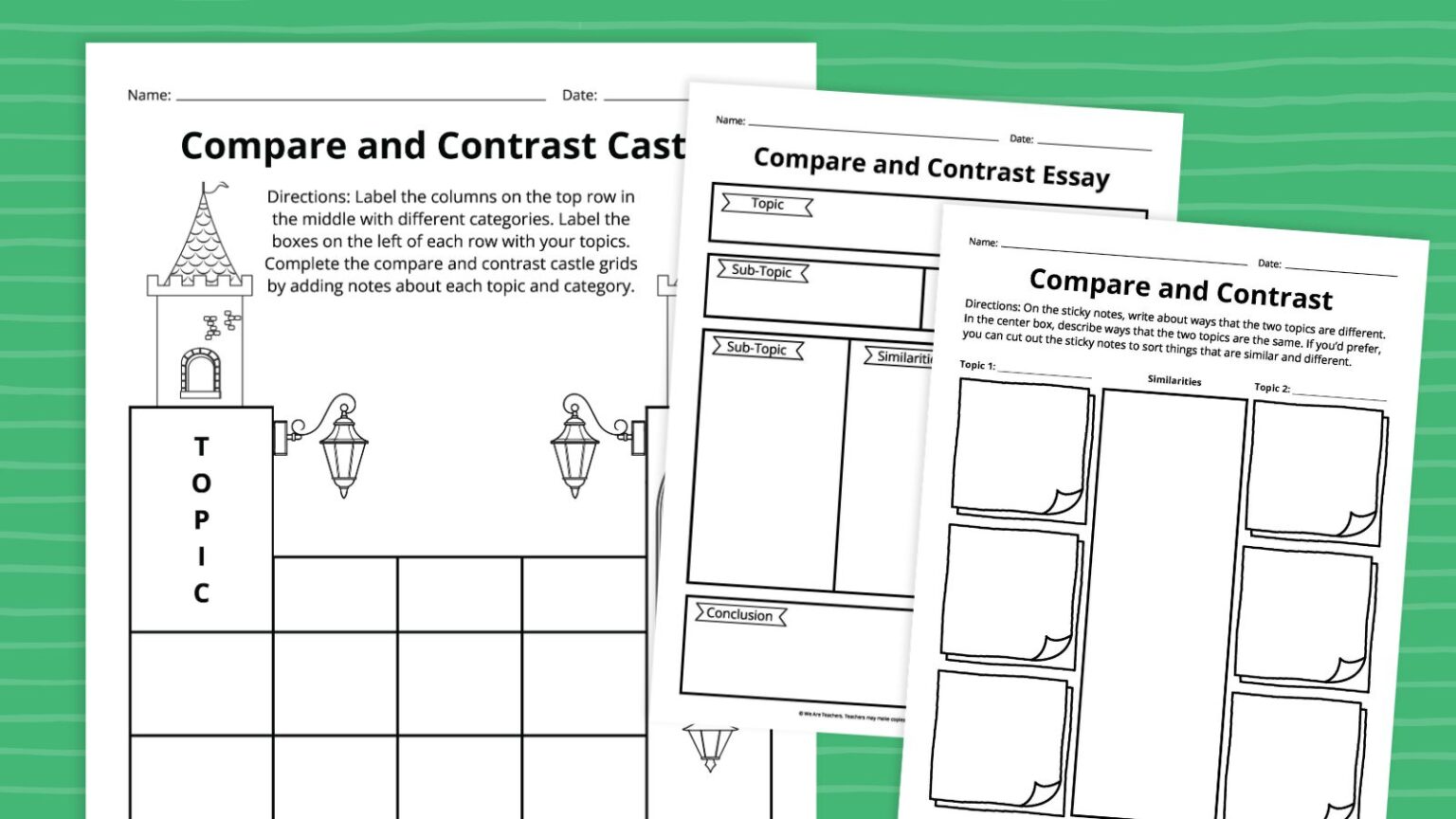Compare and Contrast Graphic Organizer Bundle (Free Printables ...