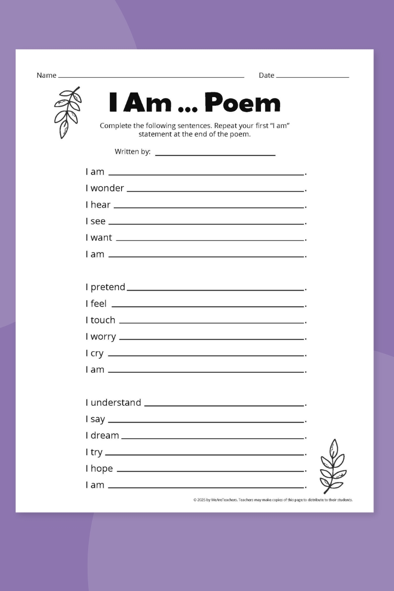 Free Printable I Am Poem Template Bundle Jelettay