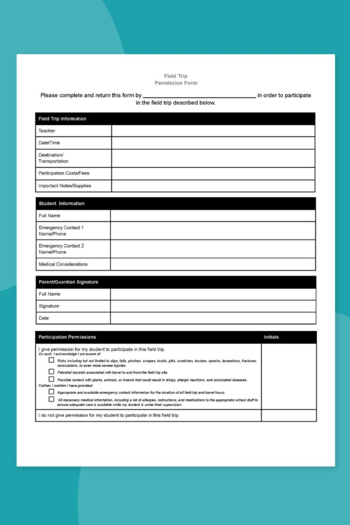 Free Printable Field Trip Permission Slip Templates (Editable!)