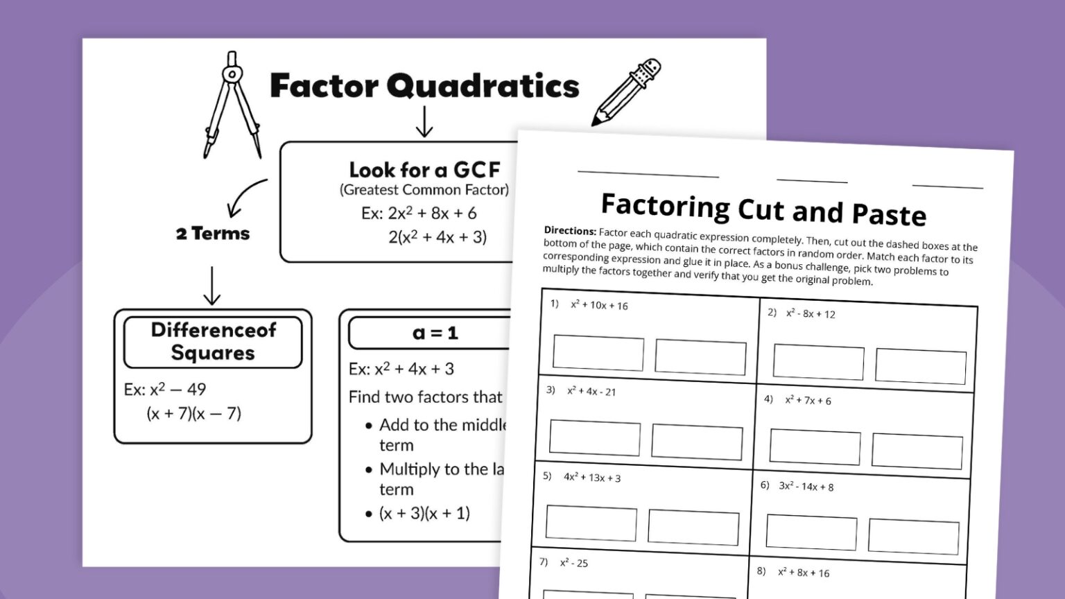 Free Factoring Polynomials and Quadratics Worksheet Bundle