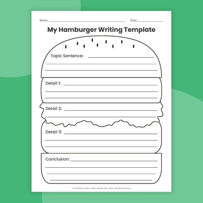 Free Printable Hamburger Writing Graphic Organizer - We Are Teachers