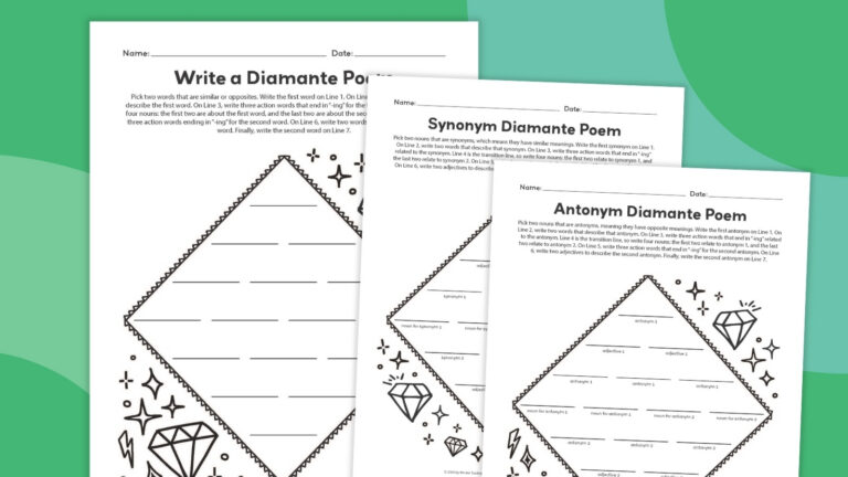 Diamante Poem Worksheets (Free Printable Bundle) - We Are Teachers