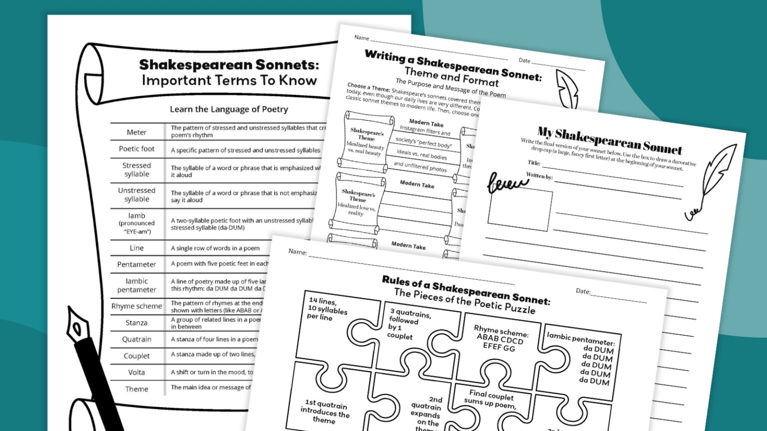 Free Printable Shakespearean Sonnet Template Bundle - We Are Teachers