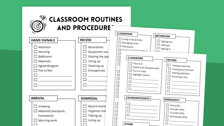 Classroom Routines and Procedures Checklist (Free Printable)