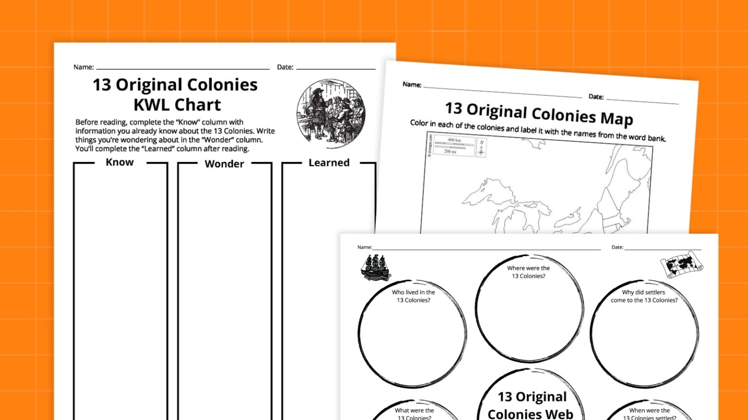 13 Original Colonies Map Bundle (Free Printable Worksheets)