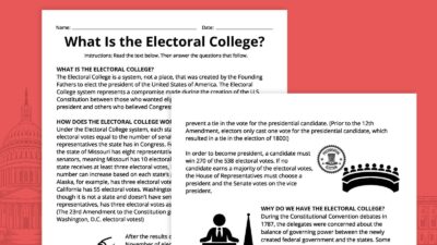 Free Printable Electoral College Worksheet Bundle