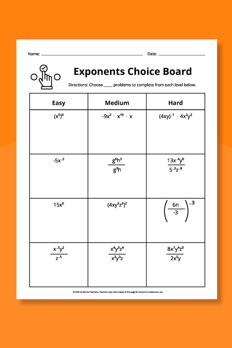 Free Printable Exponents Worksheet Bundle - We Are Teachers