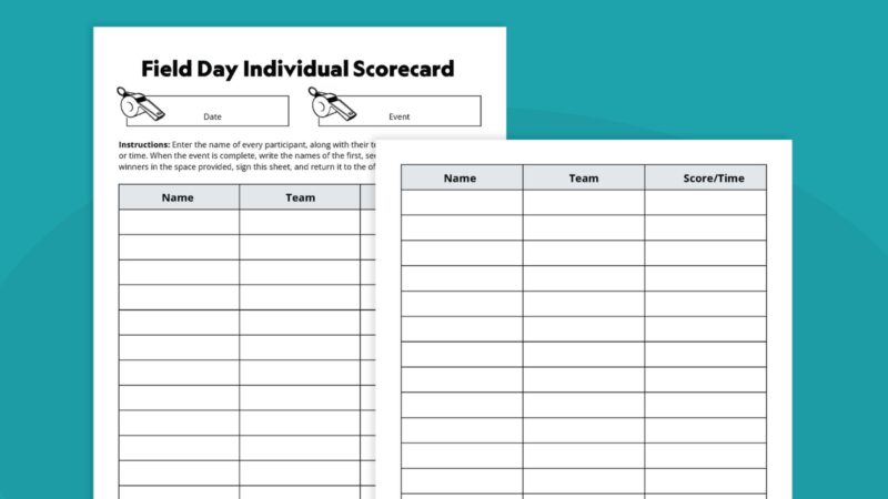 Free Printable Field Day Scorecards
