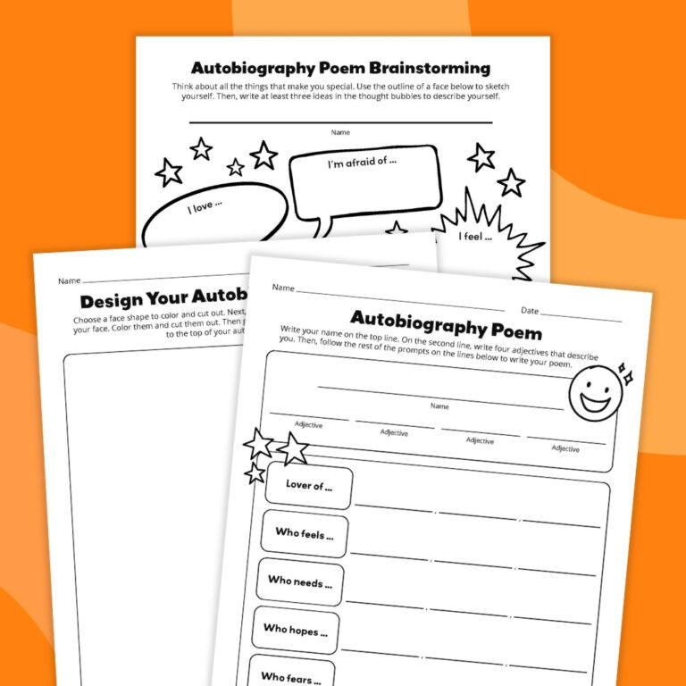 Autobiography Poem Template Bundle (Free Printable Worksheets)