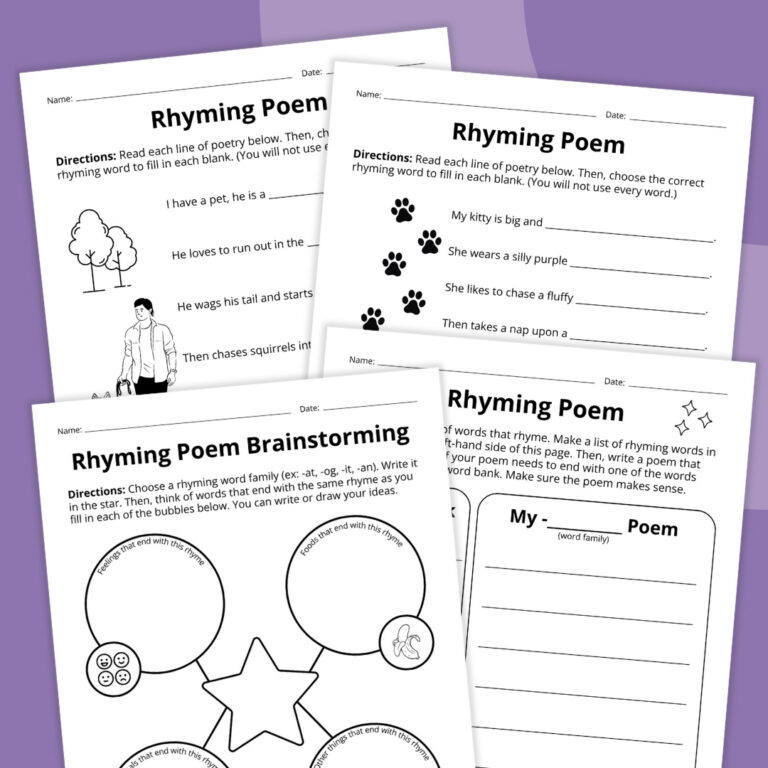 Free Printable Rhyming Poem Worksheet Bundle