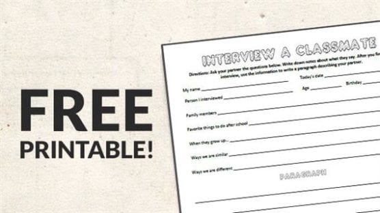 Free Printable: Interview a Classmate - We Are Teachers