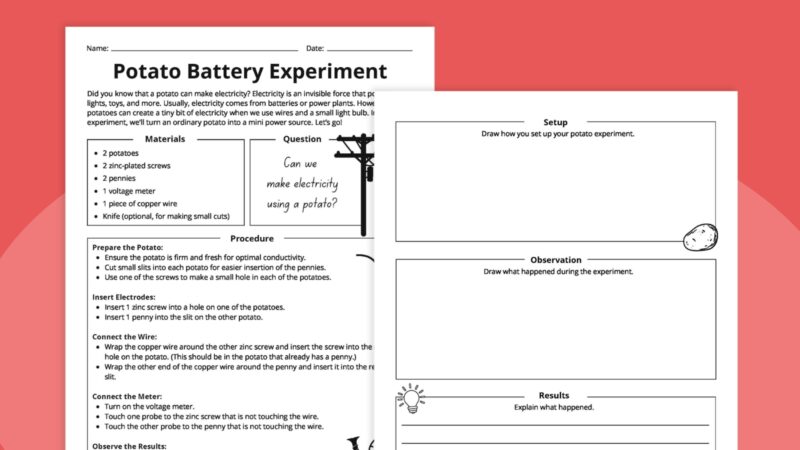 Potato Battery Experiment: How-To Plus Free Worksheet