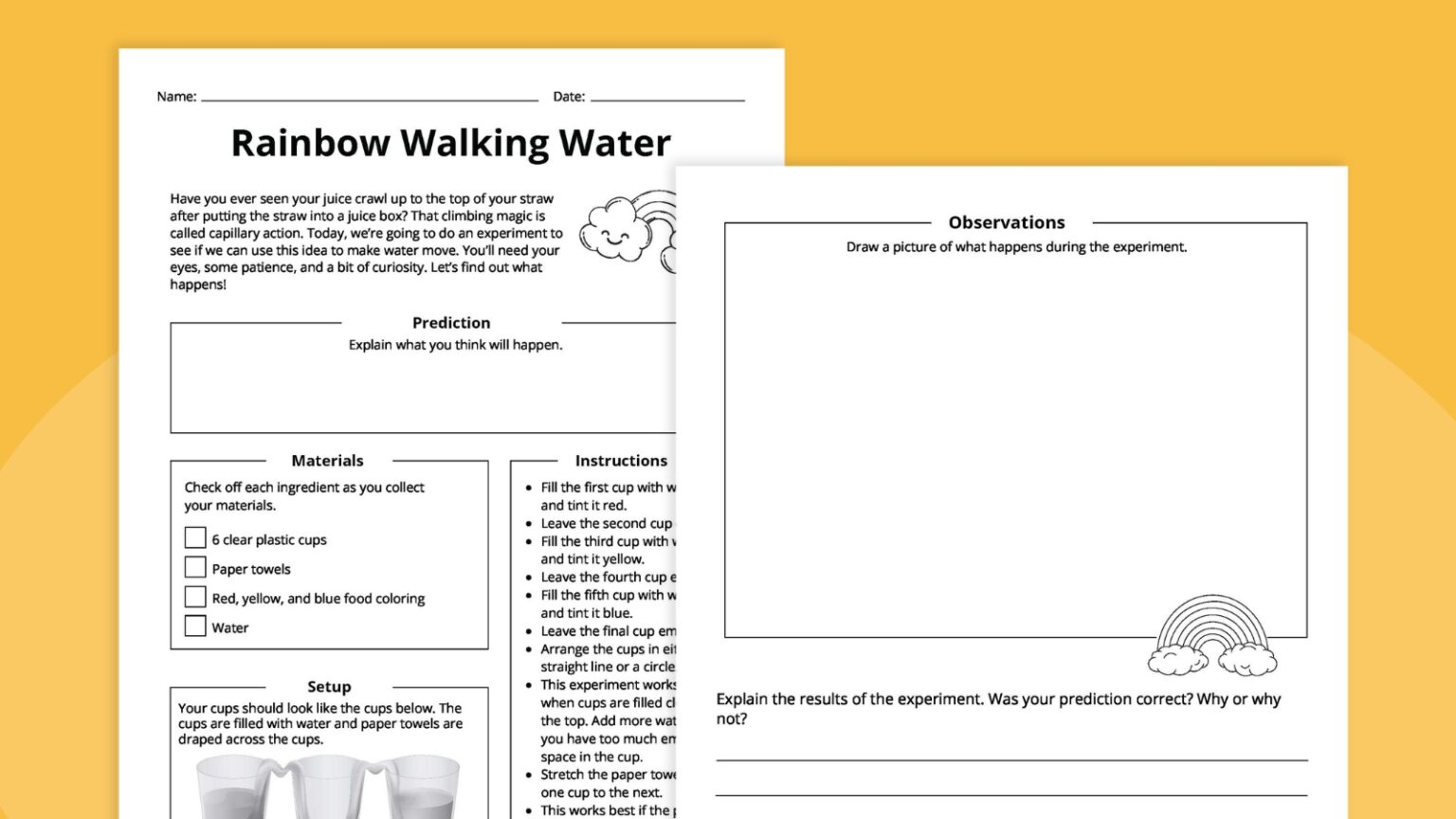Rainbow Walking Water Experiment: How-To Plus Free Worksheet