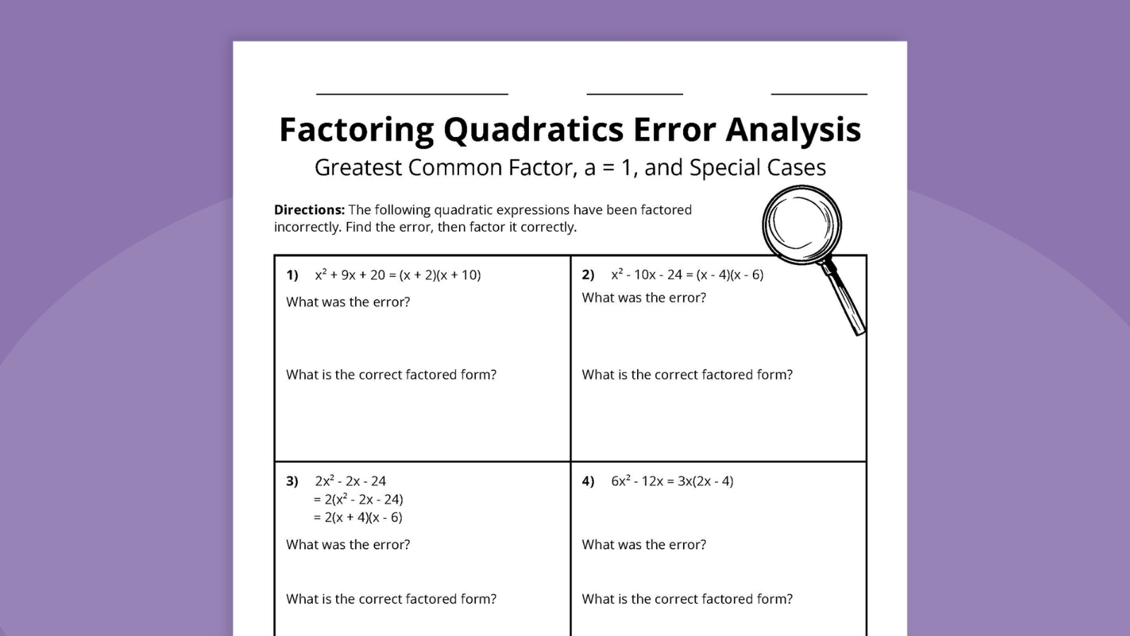 Free Factoring Polynomials and Quadratics Worksheet Bundle