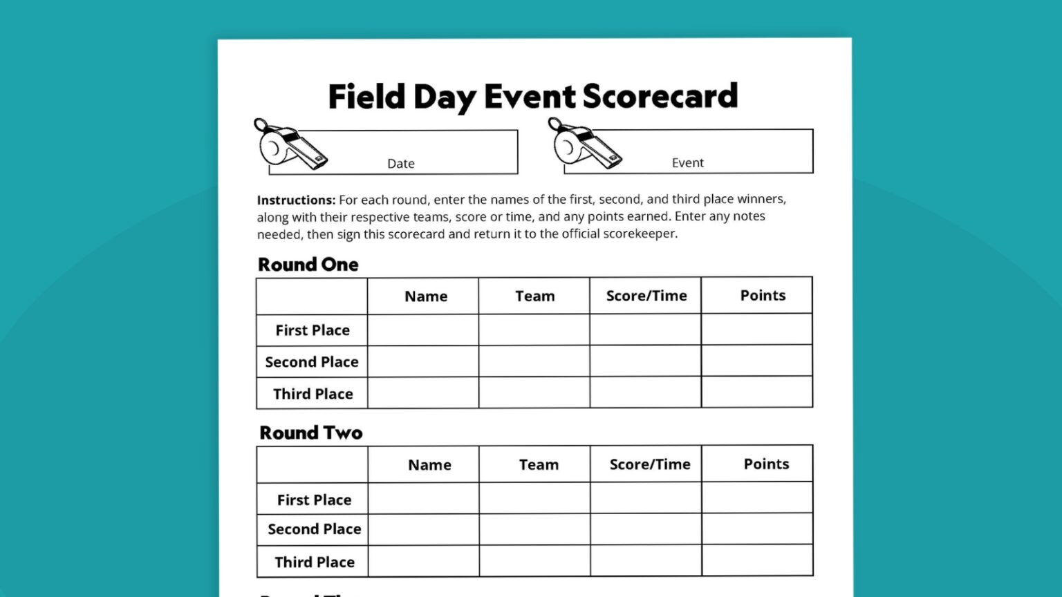 Free Printable Field Day Scorecards - February 2025