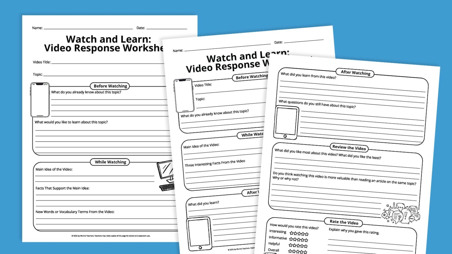 Free Video Response Worksheets