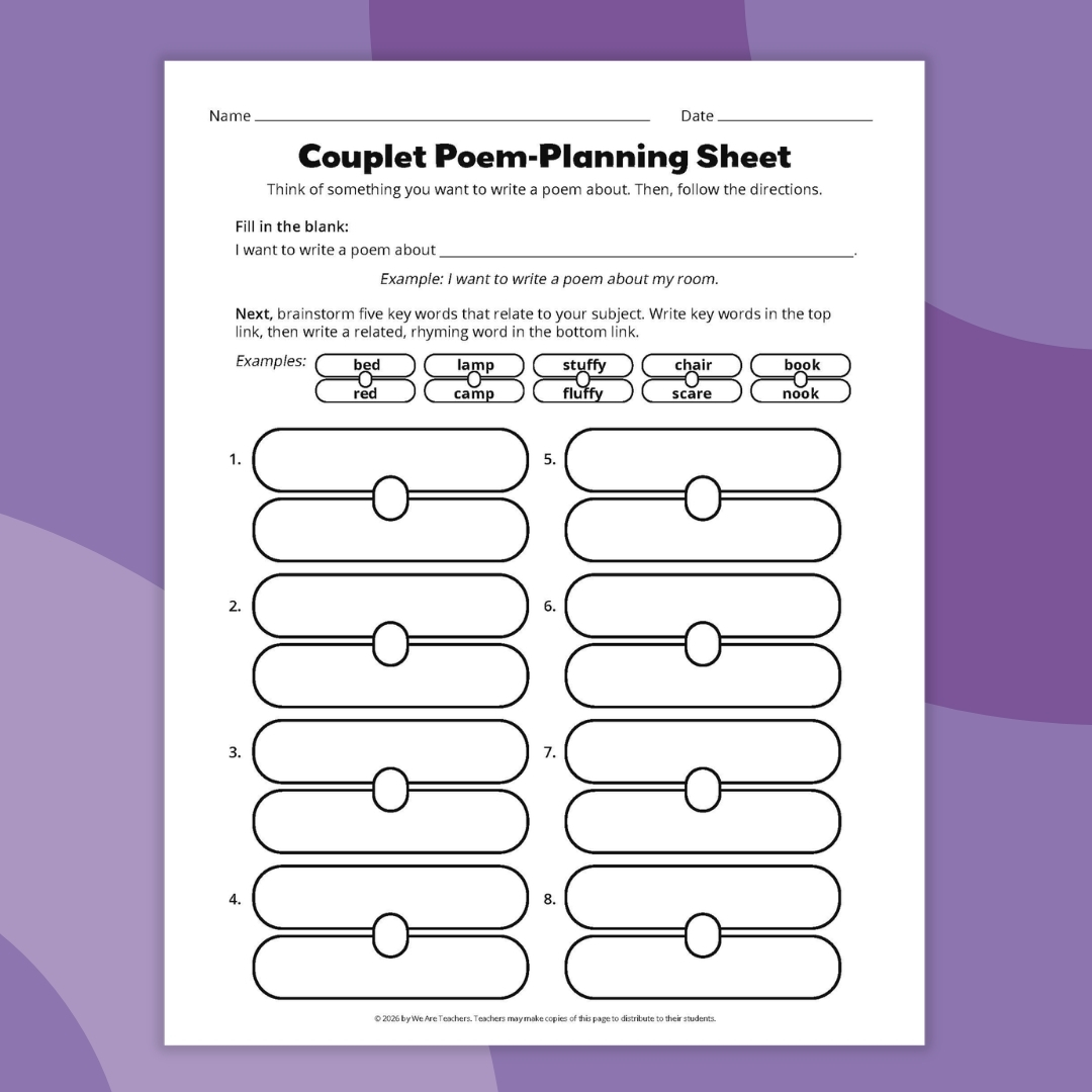 Free Couplet Poem Printable Worksheets - We Are Teachers
