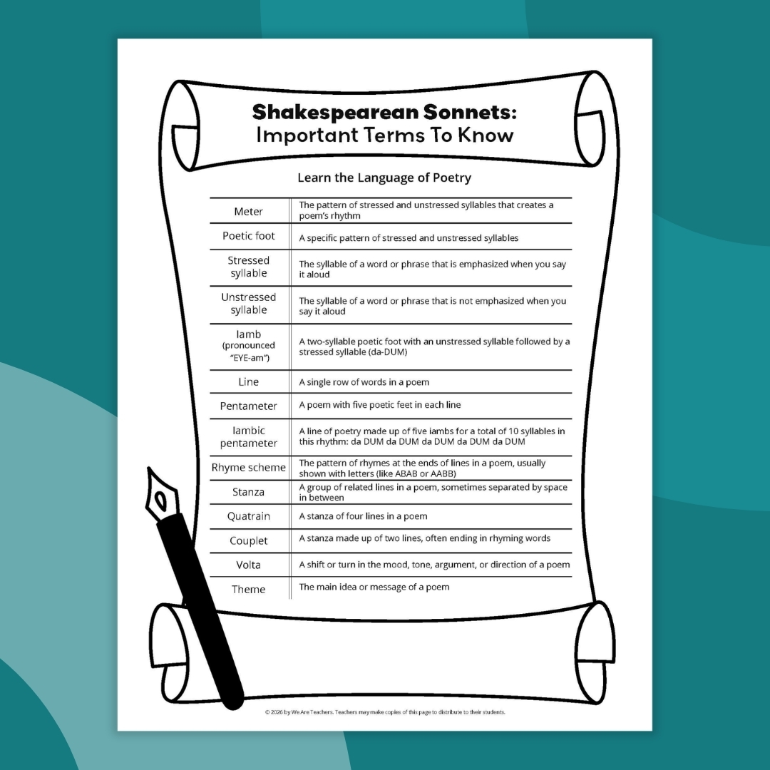 Free Printable Shakespearean Sonnet Template Bundle - We Are Teachers