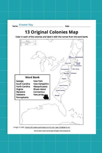 13 Original Colonies Map Bundle (Free Printable Worksheets)