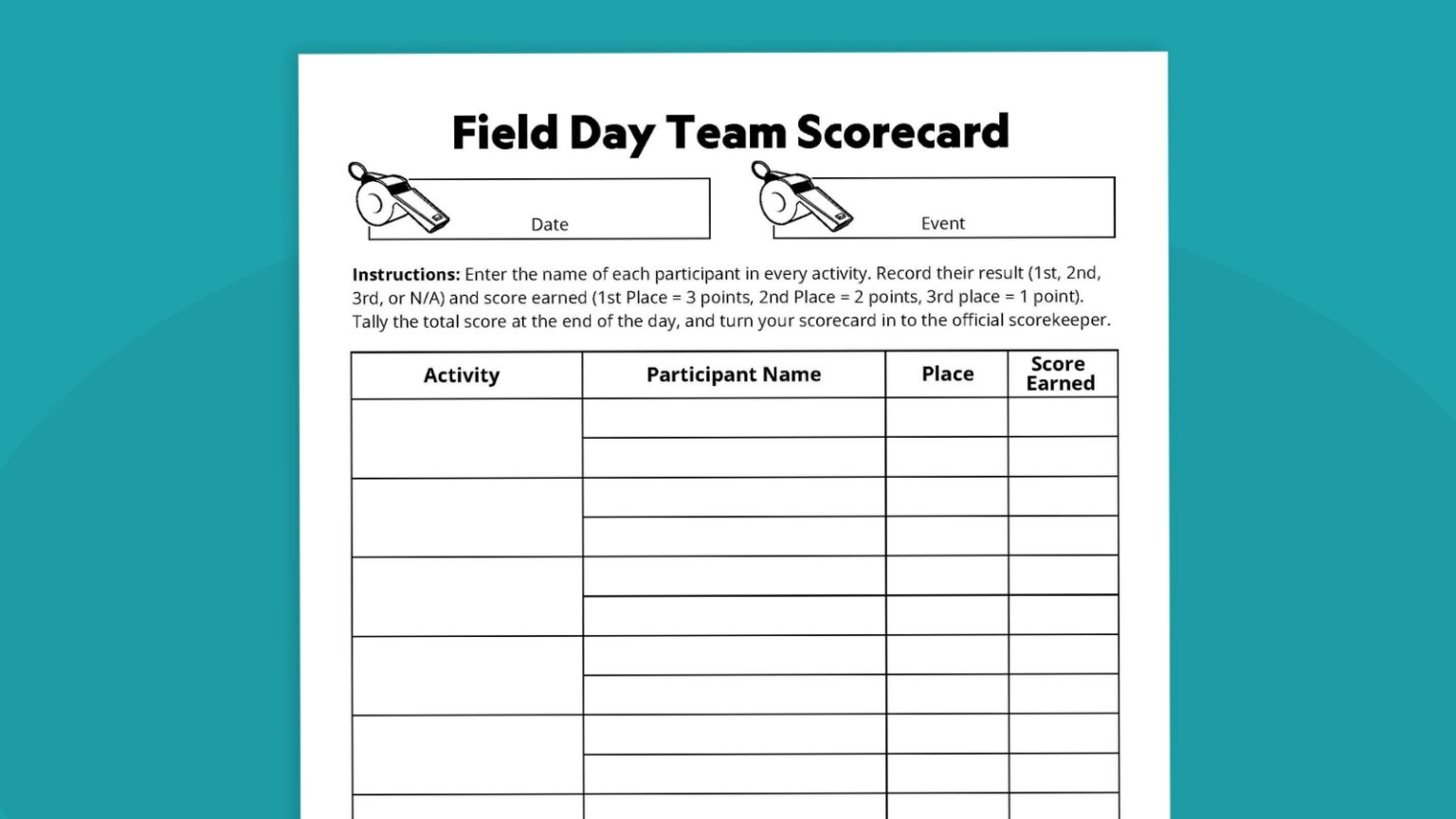 Free Printable Field Day Scorecards - December 2025