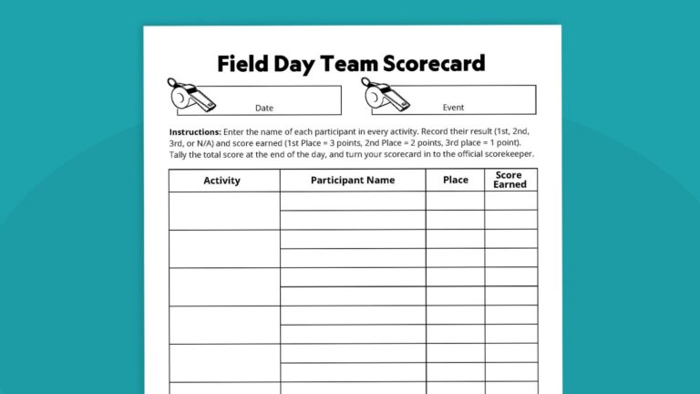 Free Printable Field Day Scorecards