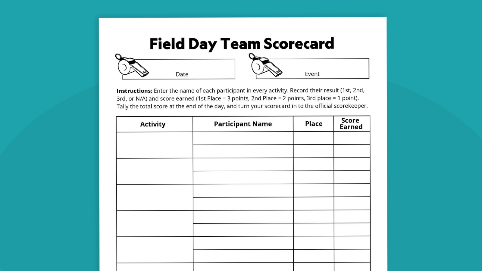 Free Printable Field Day Scorecards - November 2025