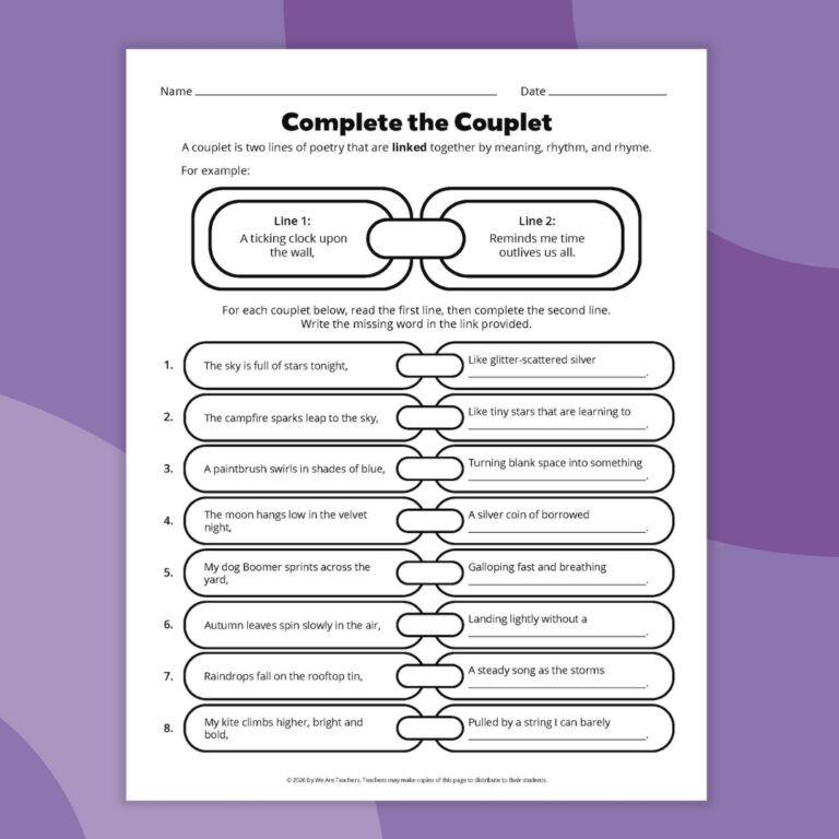 Free Couplet Poem Printable Worksheets - We Are Teachers