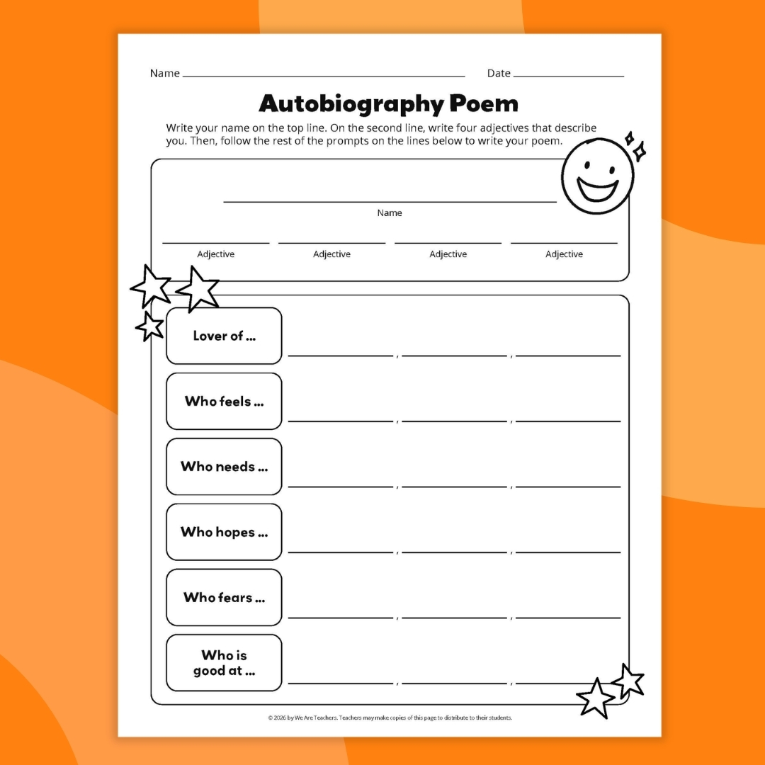 Autobiography Poem Template Bundle (Free Printable Worksheets)
