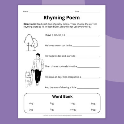 Free Printable Rhyming Poem Worksheet Bundle