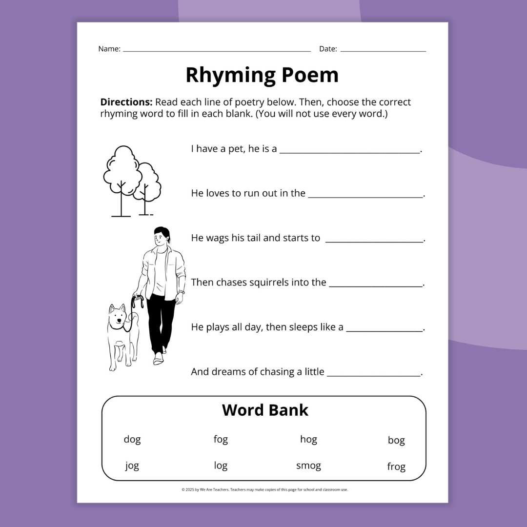 Free Printable Rhyming Poem Worksheet Bundle