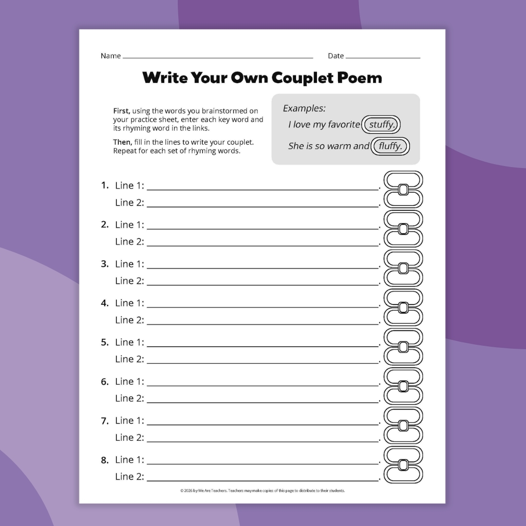 Free Couplet Poem Printable Worksheets - We Are Teachers