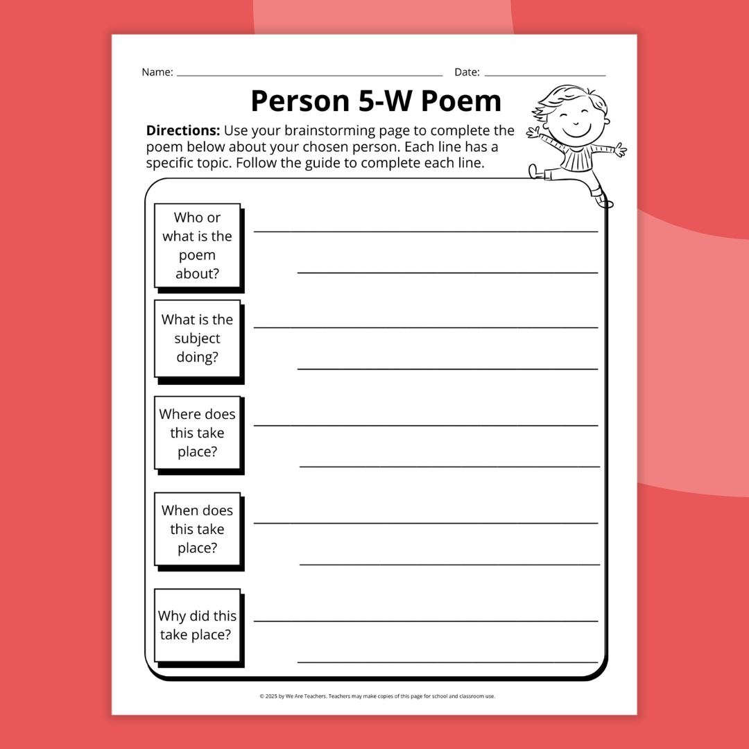 5W Poem Writing Worksheet Bundle (Free Printables)