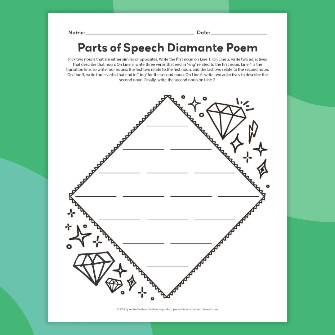 Diamante Poem Worksheets (Free Printable Bundle) - We Are Teachers