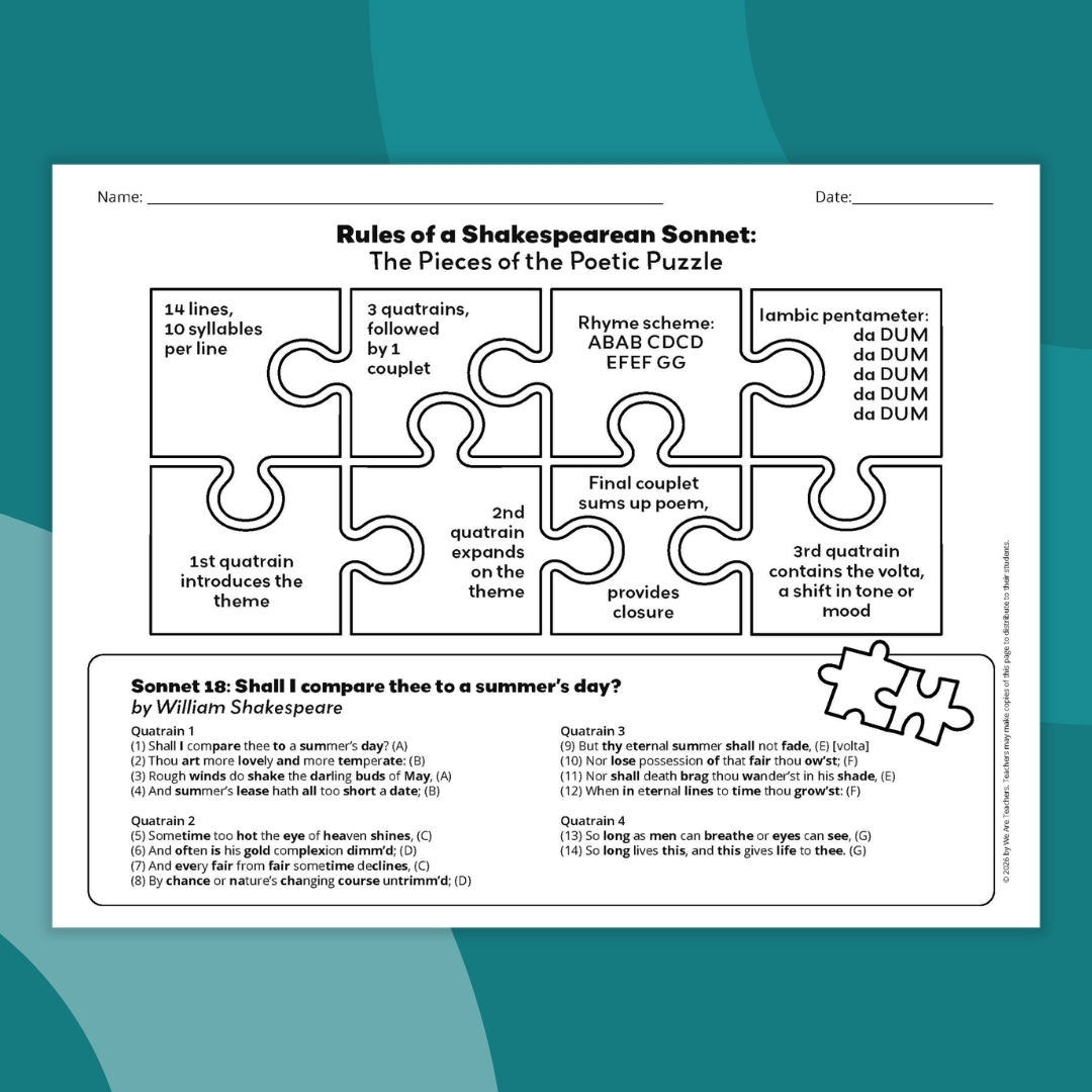 Free Printable Shakespearean Sonnet Template Bundle - We Are Teachers