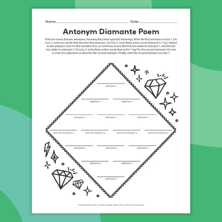 Diamante Poem Worksheets (Free Printable Bundle) - We Are Teachers