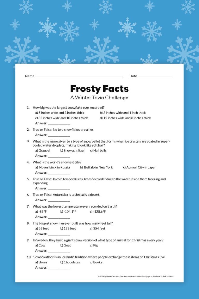 Free Winter Activities Bundle for Middle and High School - We Are Teachers