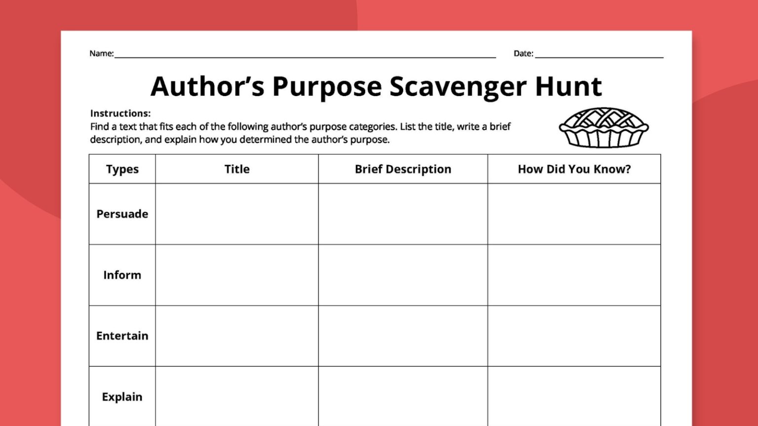 Free Printable Author's Purpose Worksheet Bundle (3 Activities) - We ...