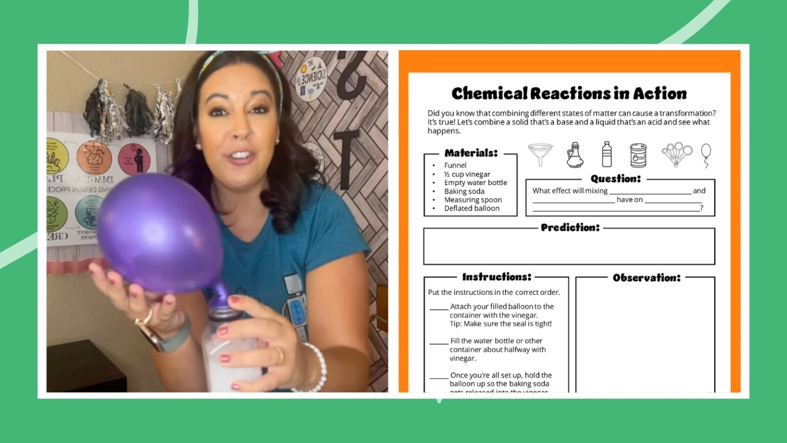 Baking Soda and Vinegar Balloon Experiment With Free Worksheet