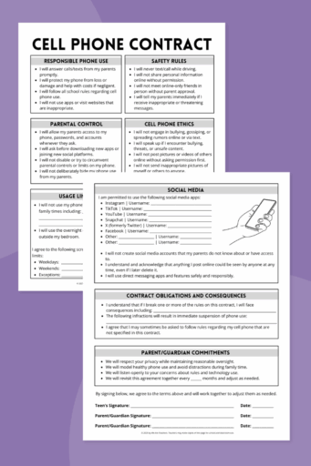 Free Printable Cell Phone Contracts for Teens - December 2025