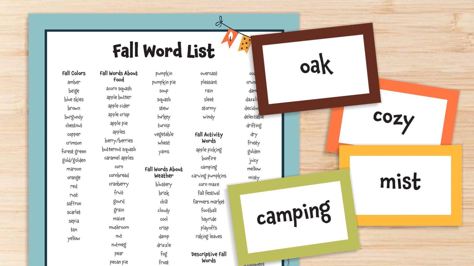 175+ Festive Fall Words (Free Printable List and Cards)