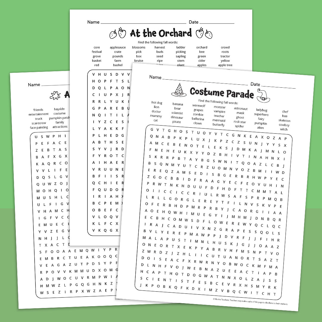 Fall Word Search: Easy, Medium, Hard With Answer Keys