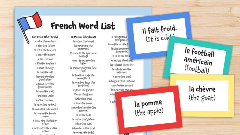 French Vocabulary Words (Free Printable List, Cards, Activities)