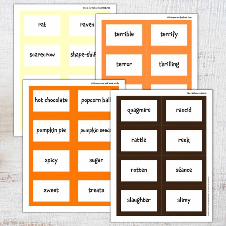 225 Halloween Words for Kids (Free Printable List and Cards)