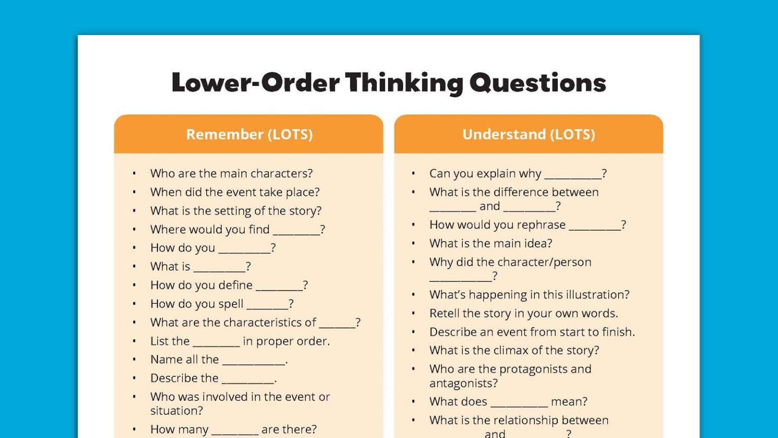 70 Higher-Order Thinking Questions and Stems + Free Printable