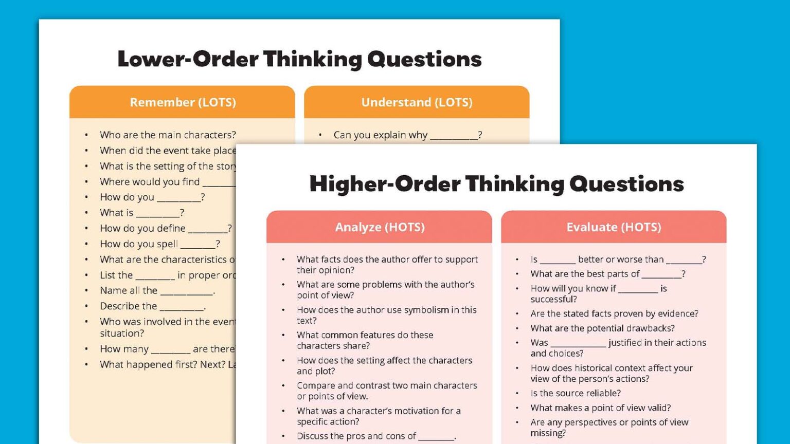 70 Higher-Order Thinking Questions and Stems (Free Printable)