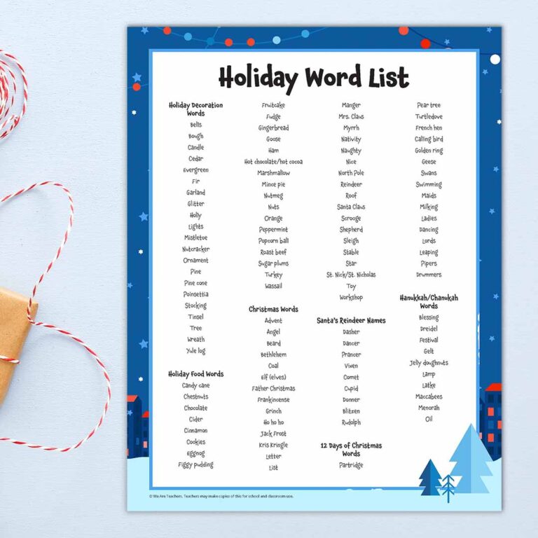200+ Festive Holiday Words for Writing and More (Free Printable)