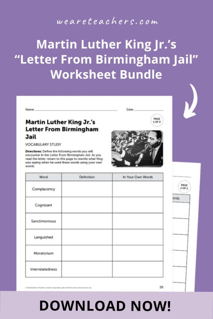 MLK Jr.'s Letter from Birmingham Jail Worksheet Bundle