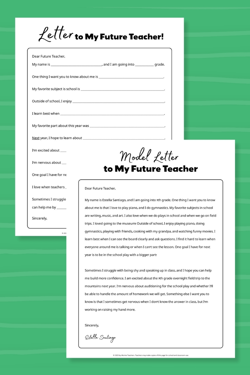 “Letter to My Future Teacher” Free Template Bundle - October 2025