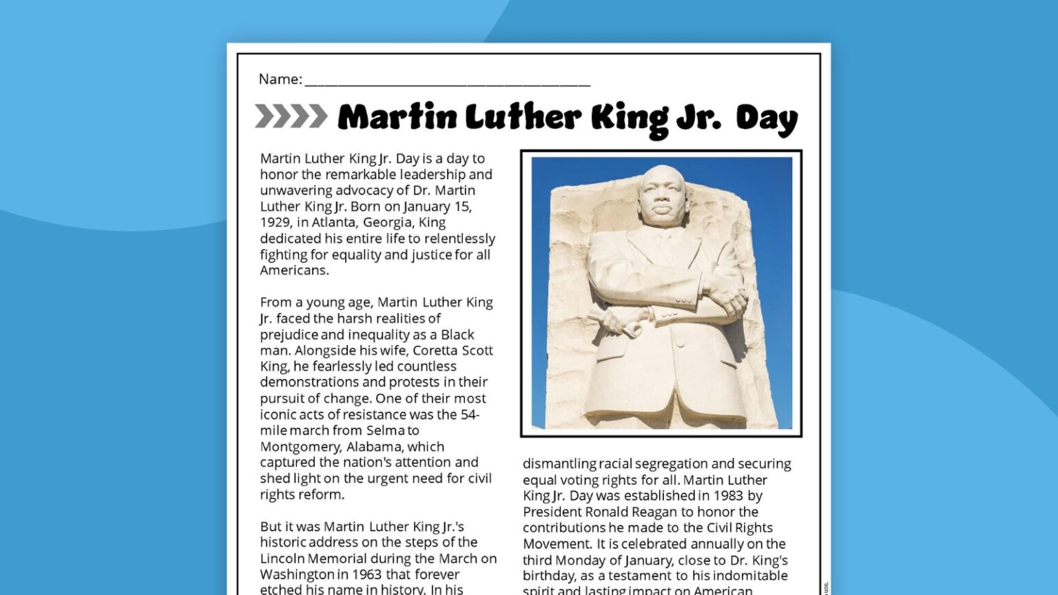 Free Martin Luther King Jr. Worksheets