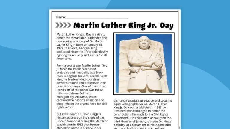 Free Martin Luther King Jr. Worksheets